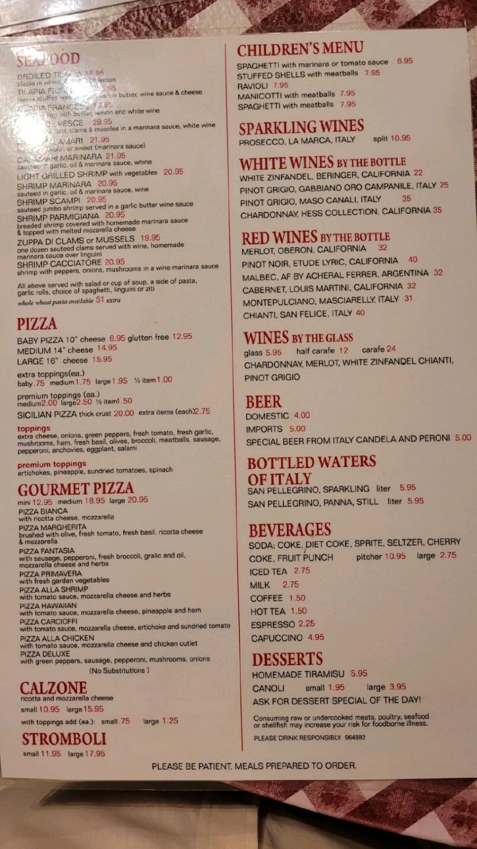 Carta de Jacaranda Restaurant & Pizzeria, Plantation