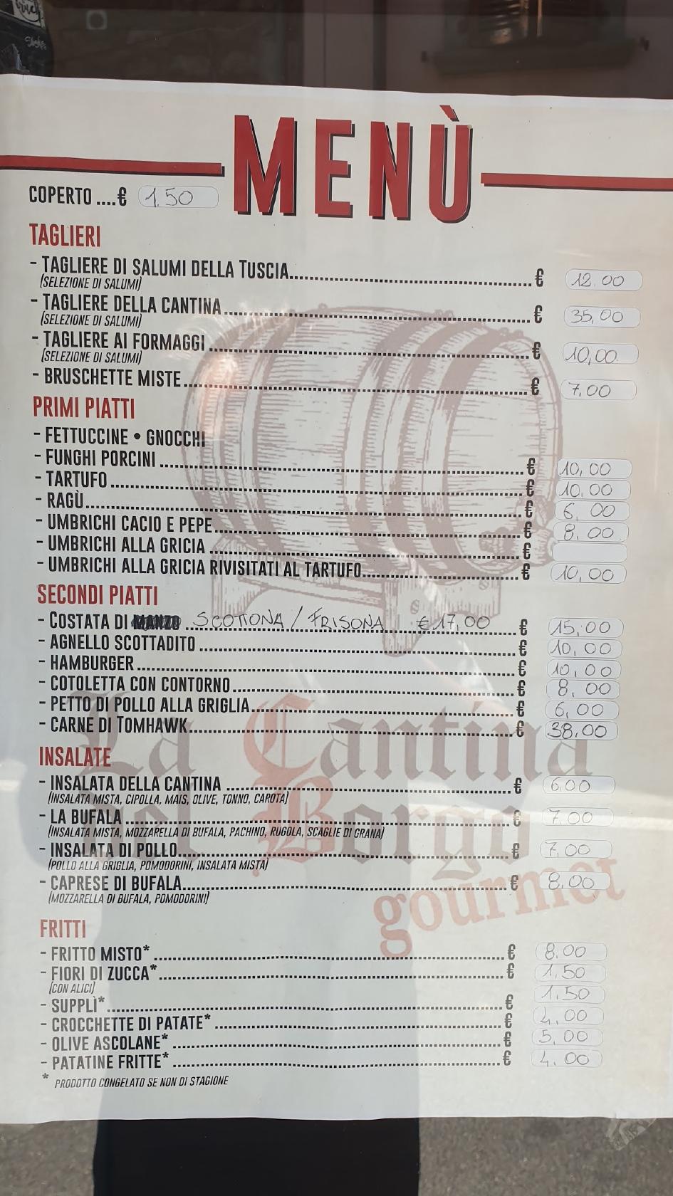 Menu da La Cantina del Borgo ristorante, Bomarzo