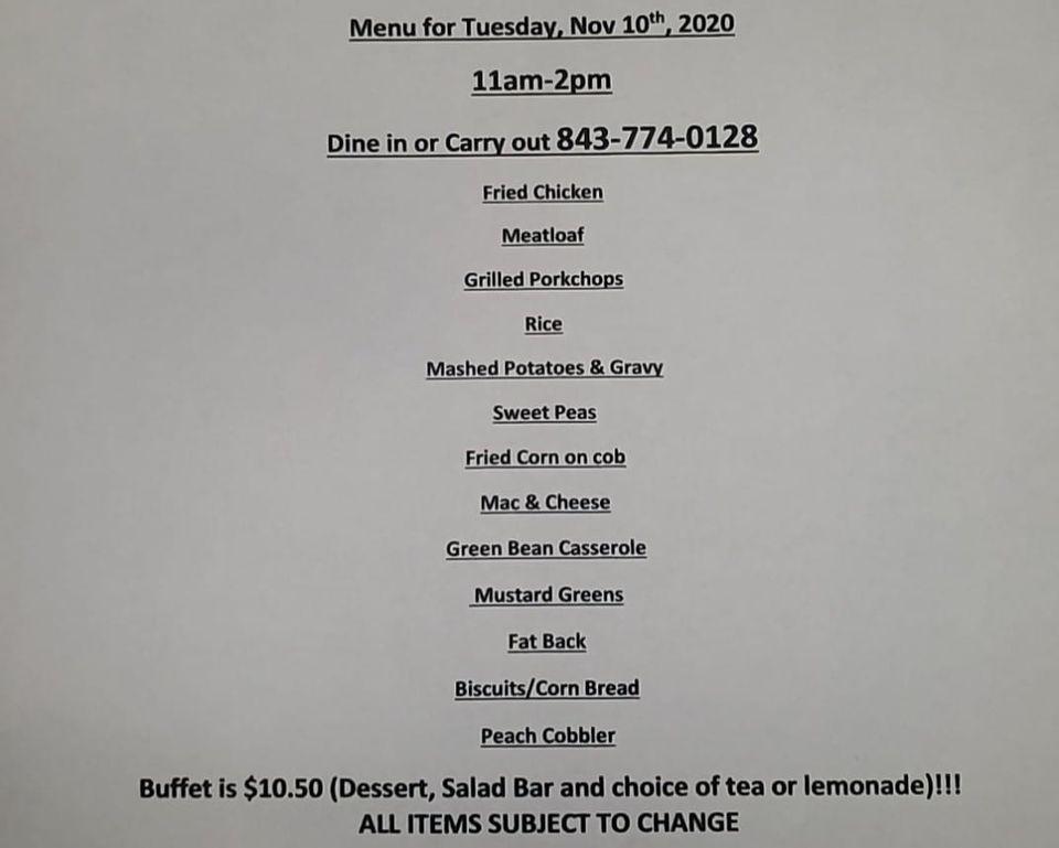 Menu at Southern Fried Restaurant and Catering, Dillon