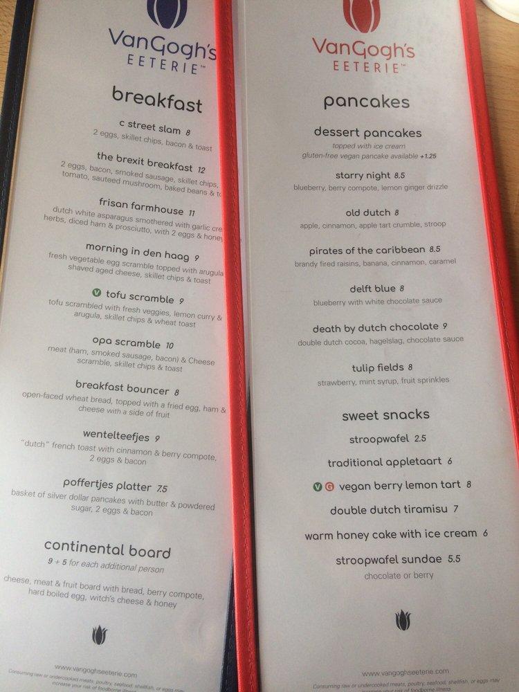 Carta del restaurante Van Gogh's Eeterie, Springfield