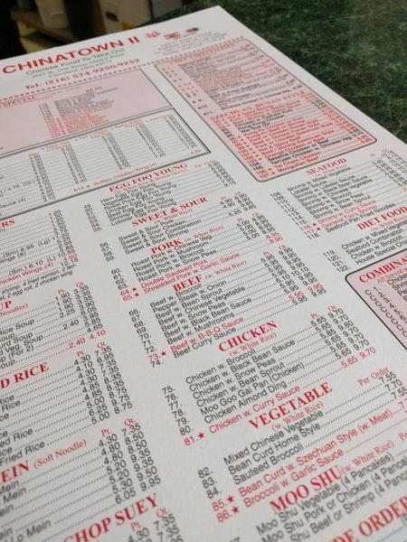 Menu at China Town II restaurant, Cleveland, W 25th St