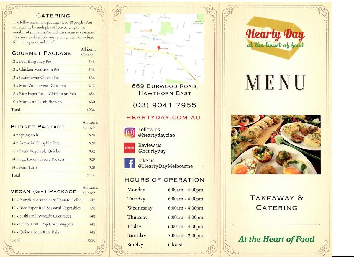 Menu at Hearty Day restaurant, Hawthorn