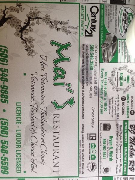 Menu at Mai Asian Restaurant, Bathurst, 951 St Peter Ave