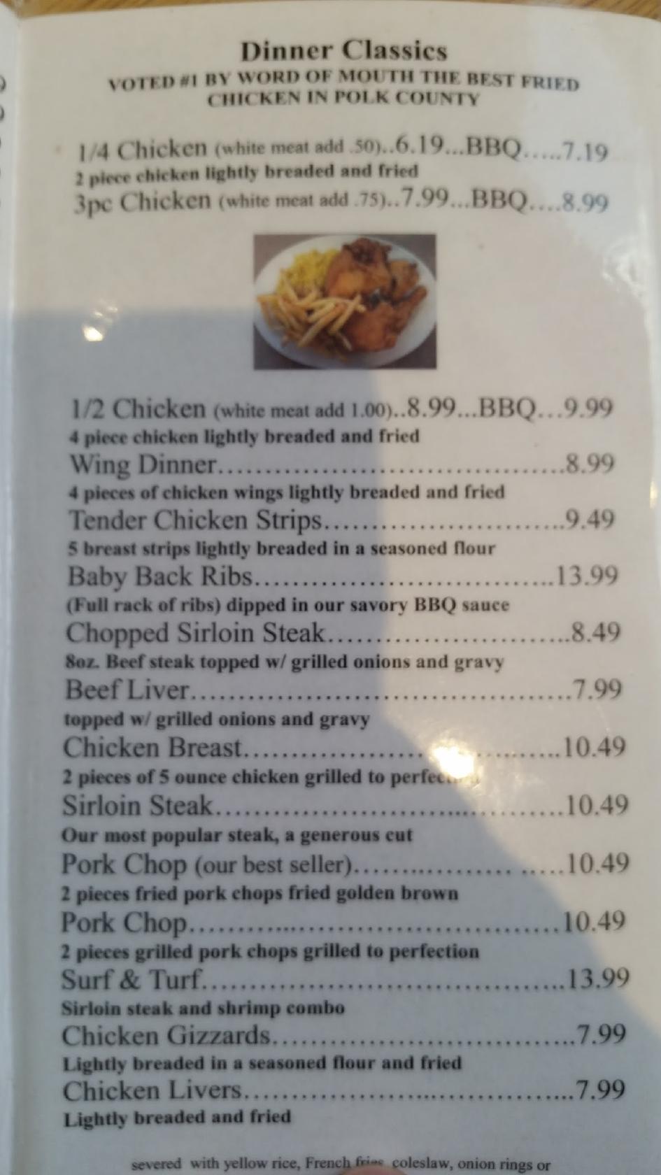 Menu at Mike's Drive-In fast food, Bartow