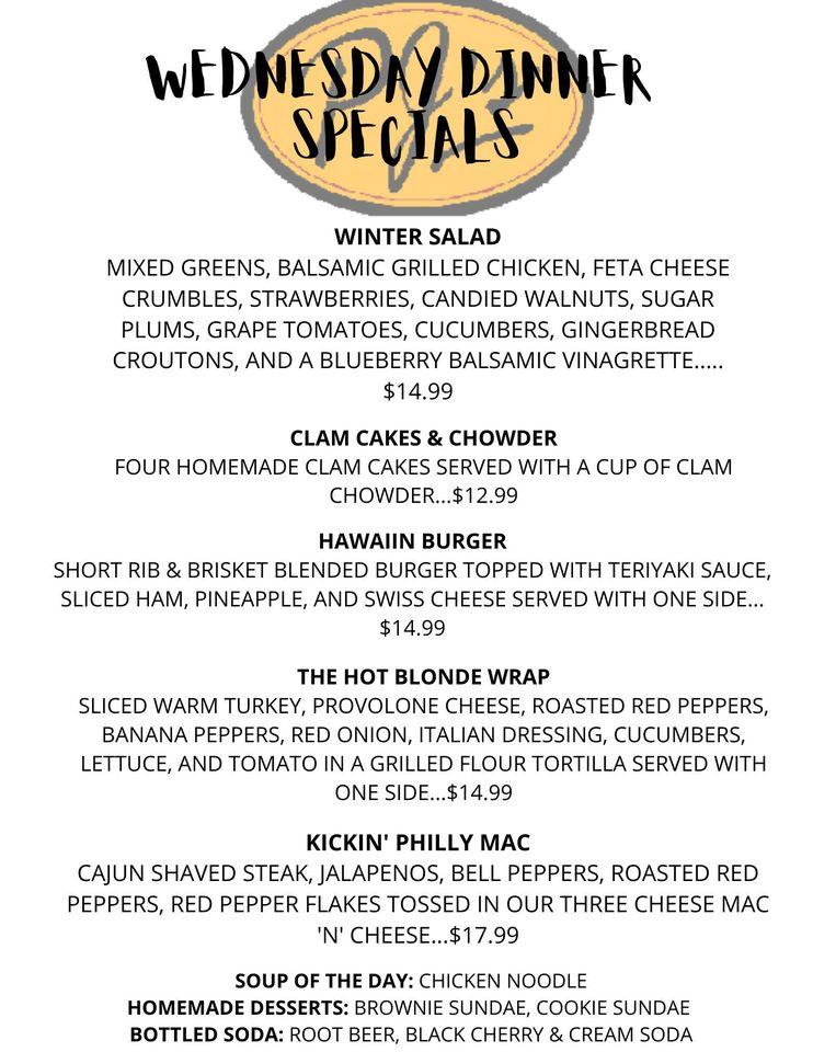 Menu at PJ's Bar & Grill, Bellingham