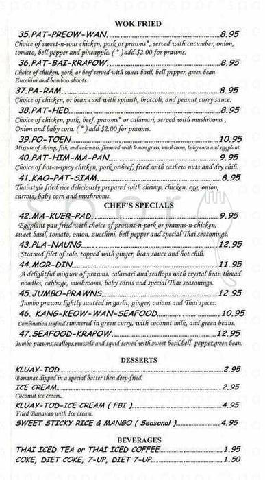 Menu at Plearn Thai Palace restaurant, Walnut Creek