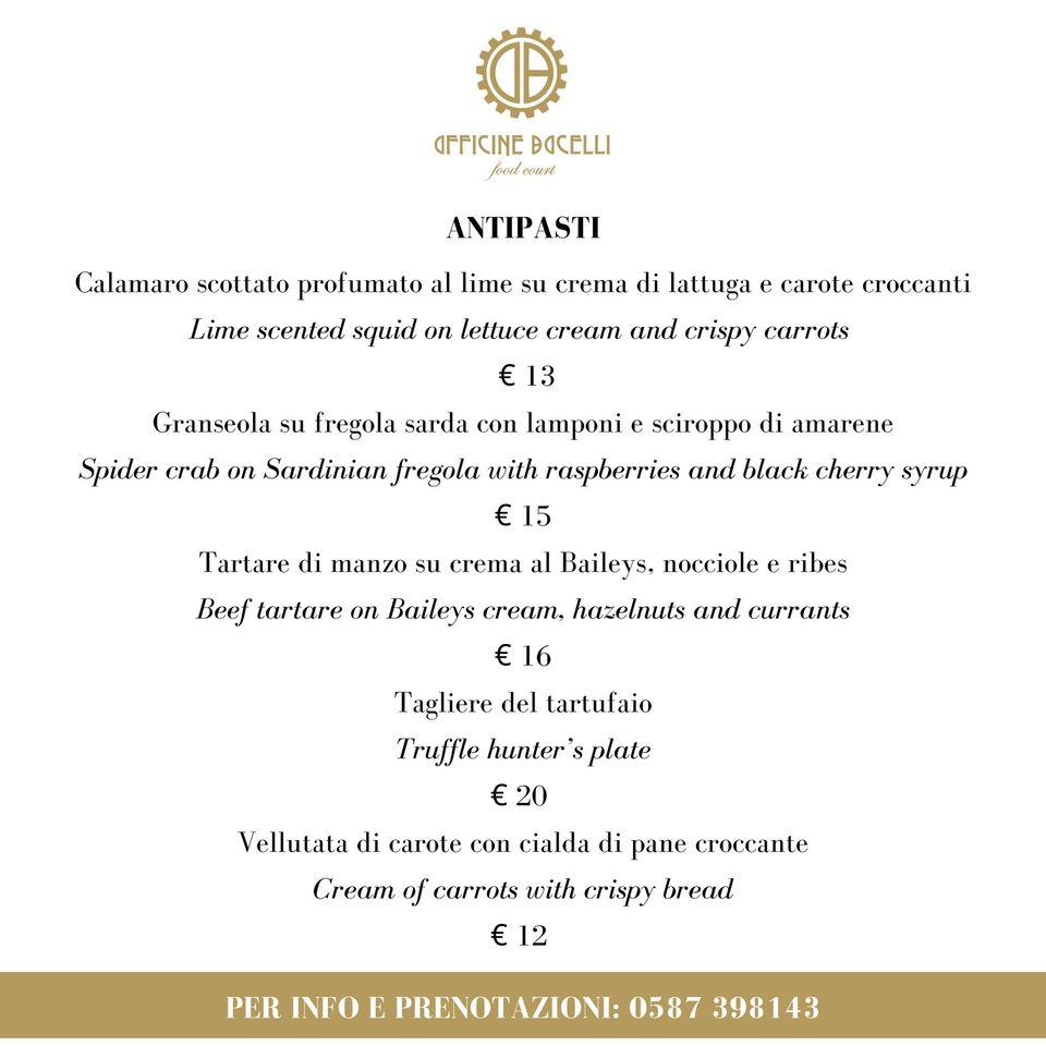 Menu da Ristorante Lajatico "Officine Bocelli", Lajatico