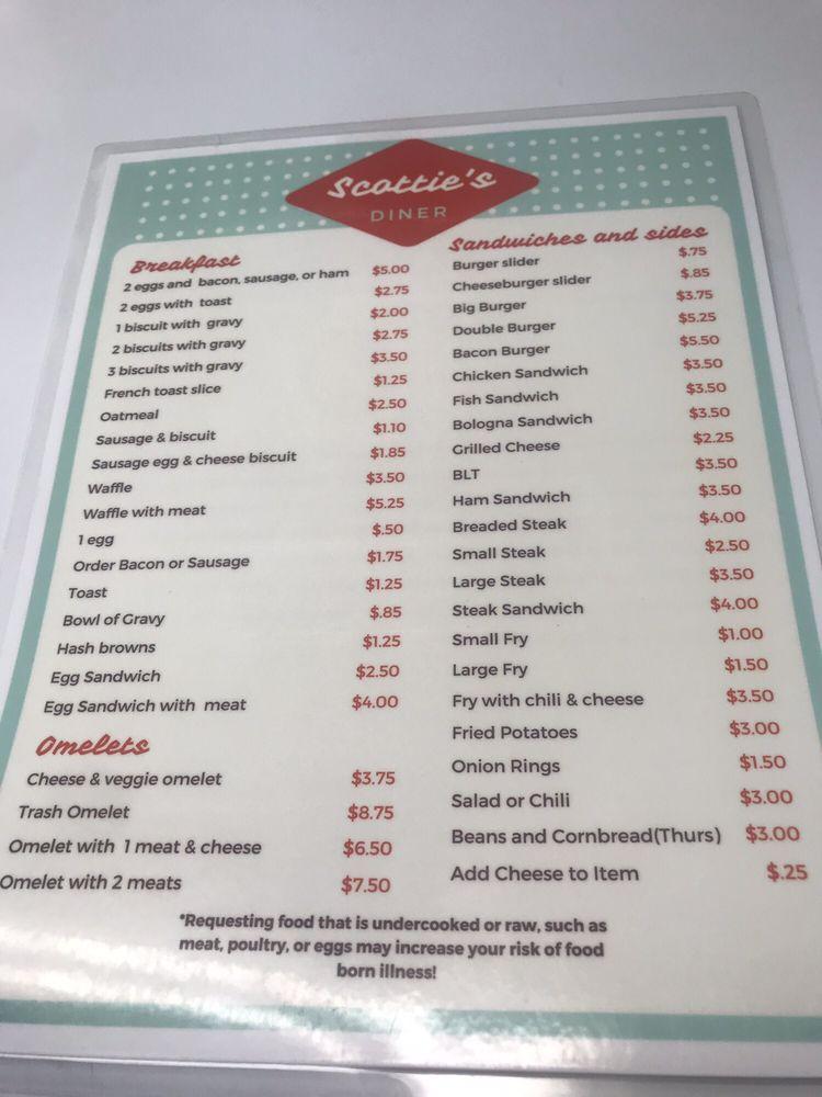 Menu at Scotties of Powell restaurant, Powell, Clinton Hwy