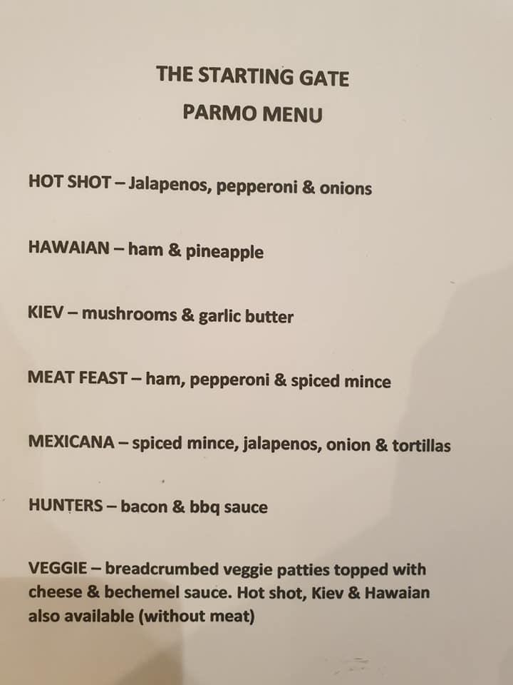 Menu at Starting Gate Redcar pub & bar, Redcar
