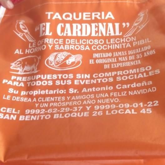 Menu at Taqueria El Cardenal restaurant, Merida