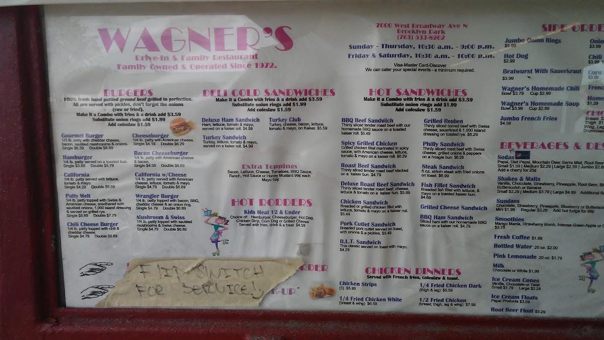 Menu at Wagner's Drive-In desserts, Brooklyn Park, W Broadway