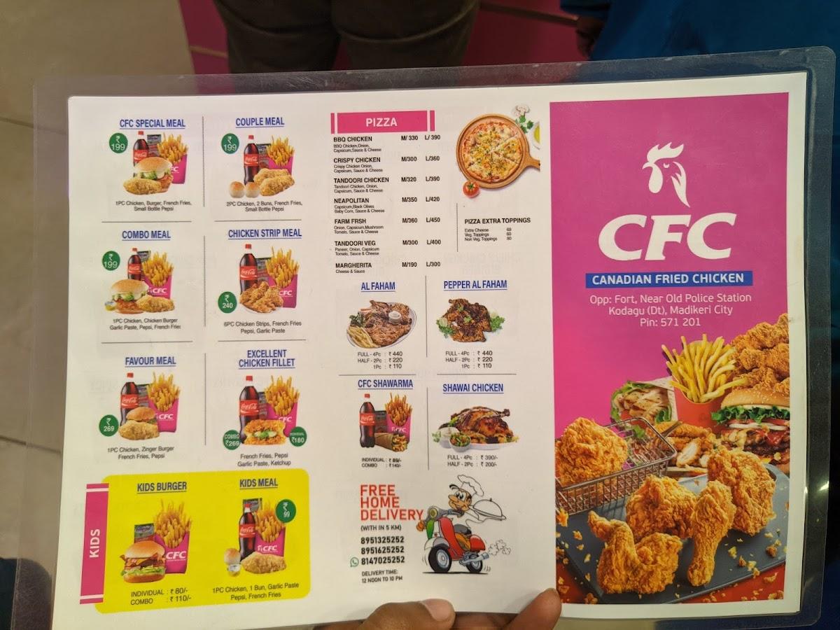 Menu at Canadian Fried Chiken, Madikeri
