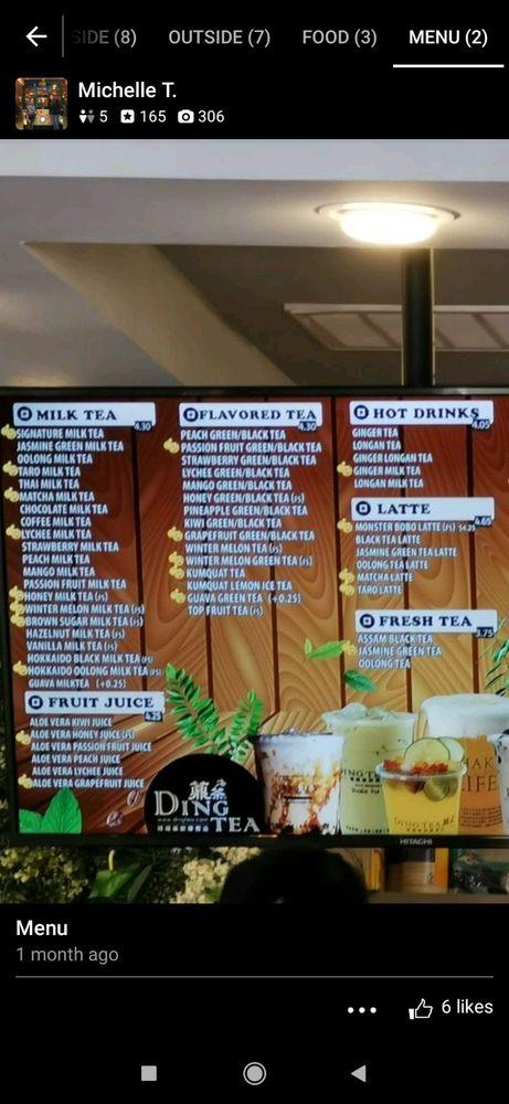 Menu at Ding Tea restaurant, Garland