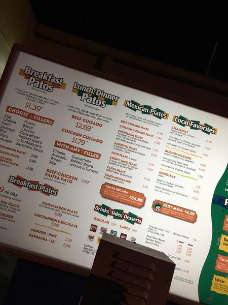 Menu at El Pato Mexican Food restaurant, McAllen, N 23rd St
