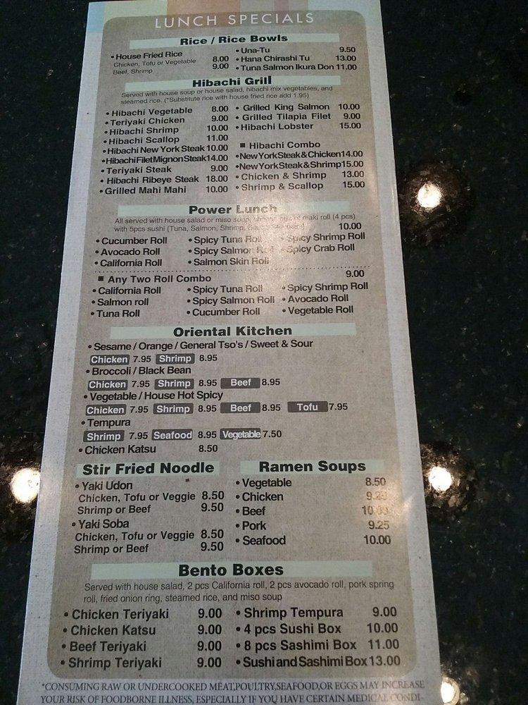 Menu at Hanaya Hibachi Sushi & Asian Fusion restaurant, Flower Mound