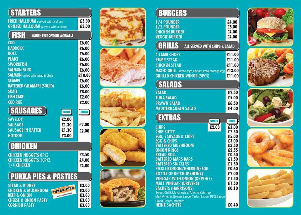 Menu at Harbour Fish Bar, Folkestone