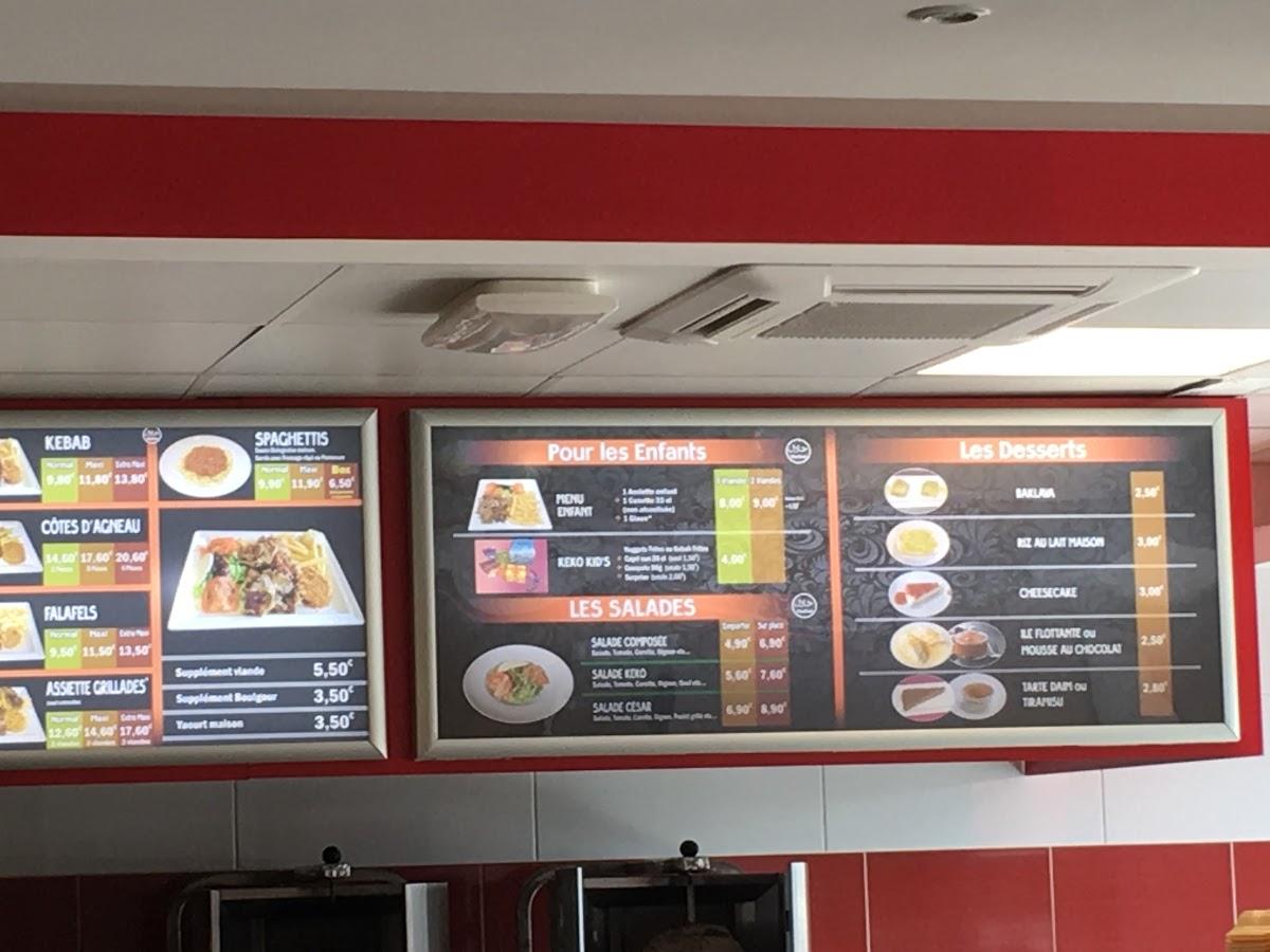 Menu at Keko Kebab fast food, Annemasse