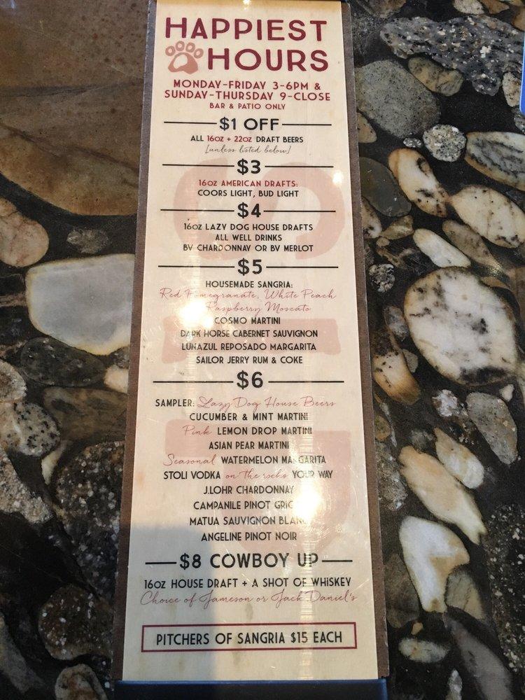 Menu at Lazy Dog Restaurant & Bar, Temecula