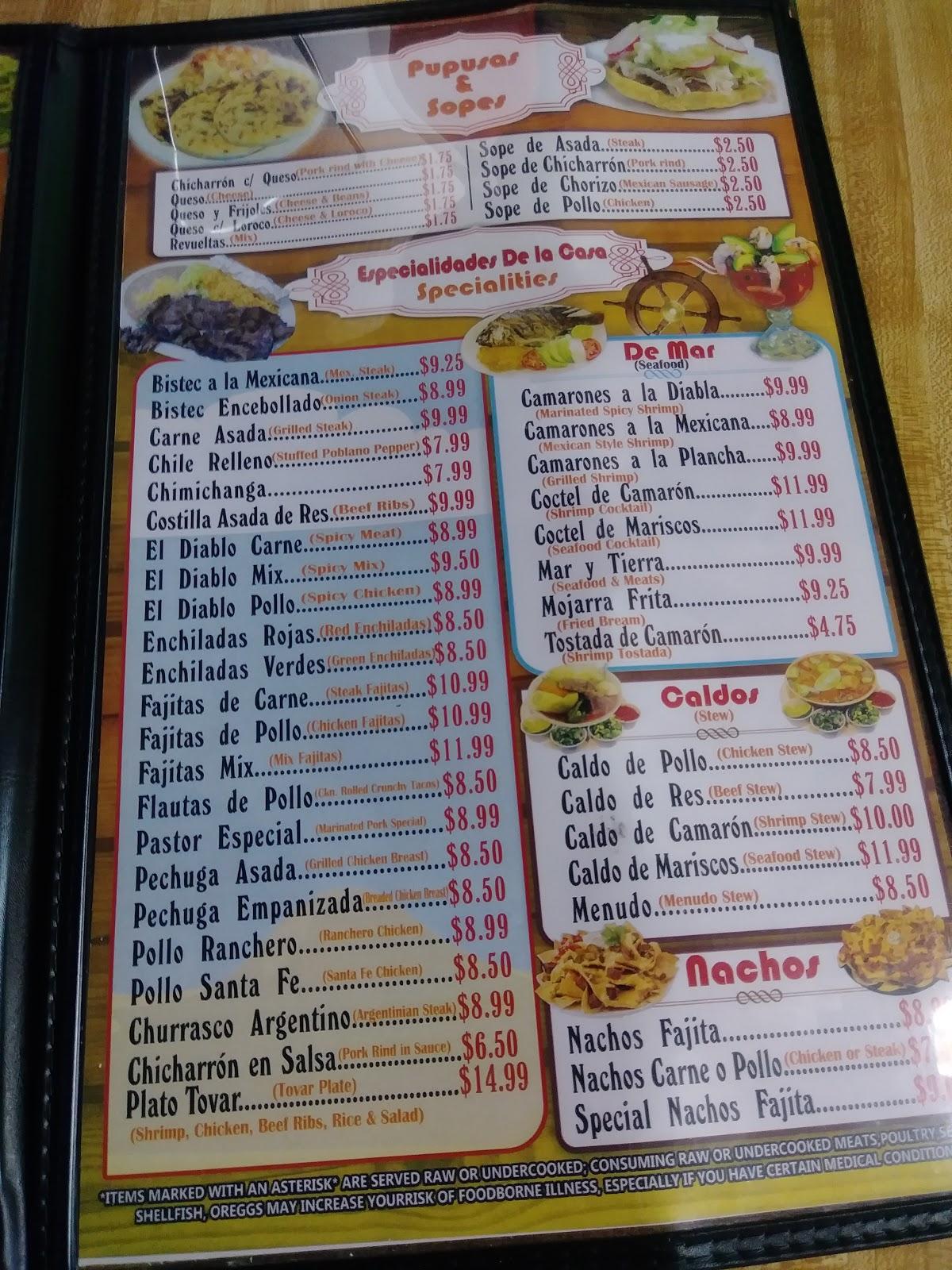 Menu at Los Ranchos Latinos restaurant, Norcross