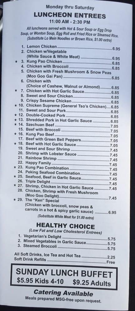 Menu at Shanghai Express restaurant, Georgetown