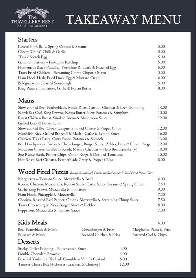 Menu at The Travellers Rest pub & bar, Witton Gilbert, Front St