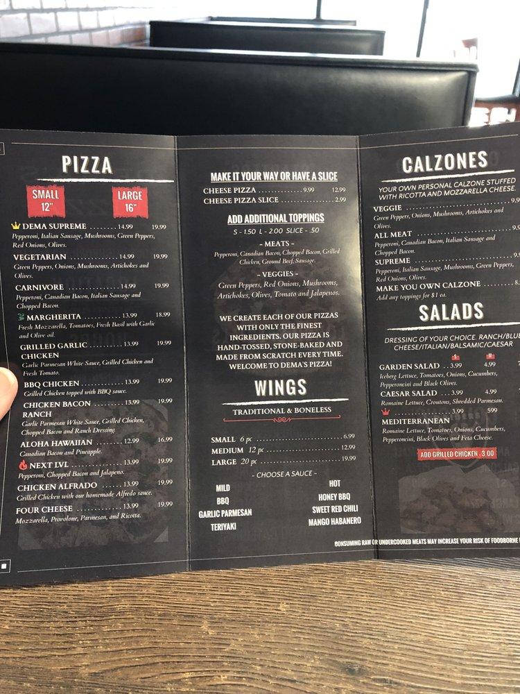 Menu at Dema's Pizza pizzeria, Las Vegas