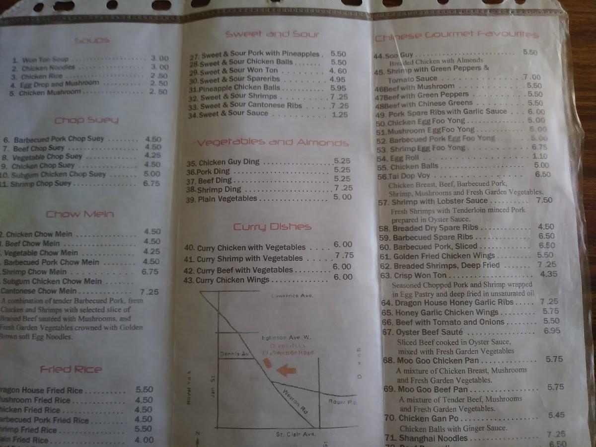 Menu at Dragon House restaurant, Toronto, Weston Rd