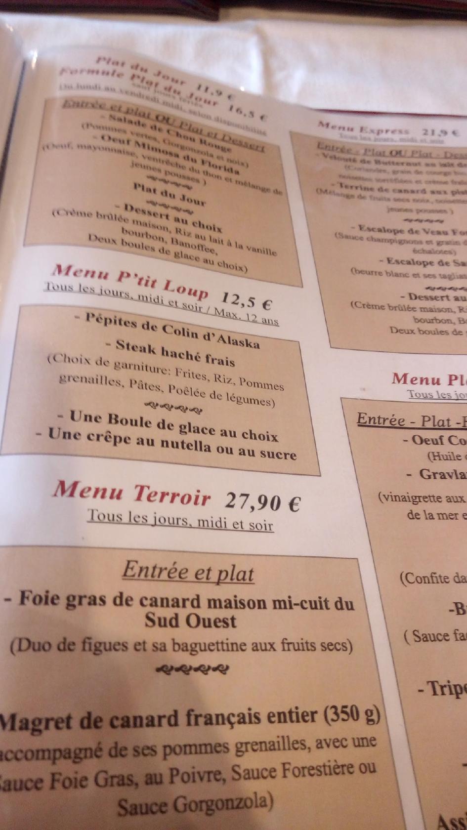 Menu au Grand Café Le Florida, Toulouse