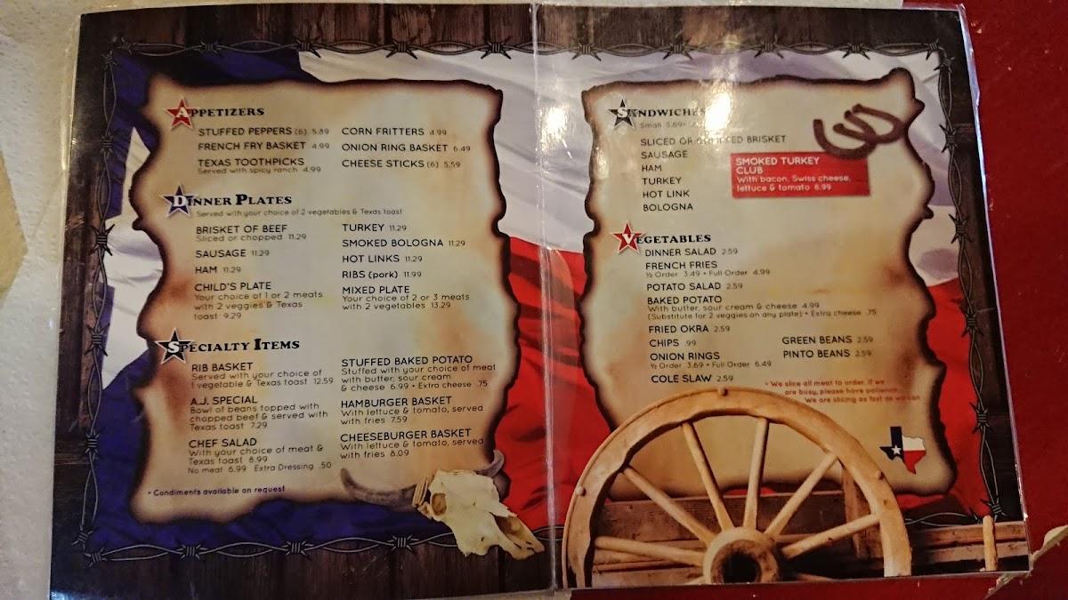 Menu at Hammond's B-B-Q BBQ, Glen Rose