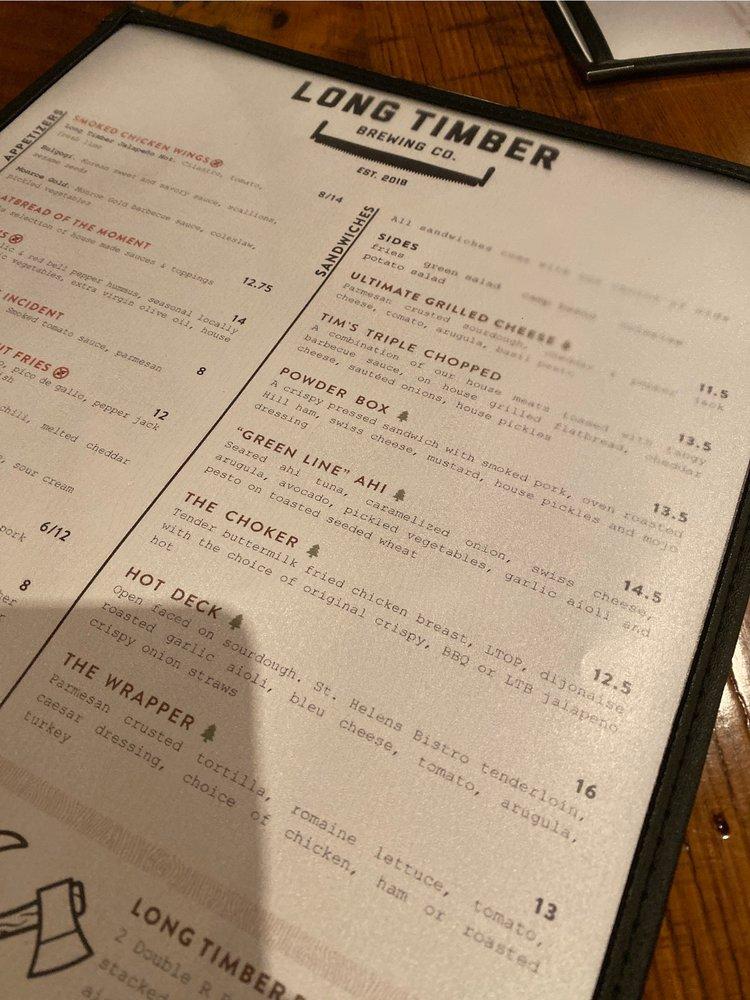 Menu at Long Timber Brewing pub & bar, Monroe