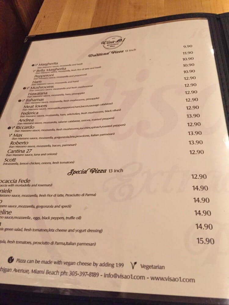 Menu at Mister O1 pizzeria, Miami Beach