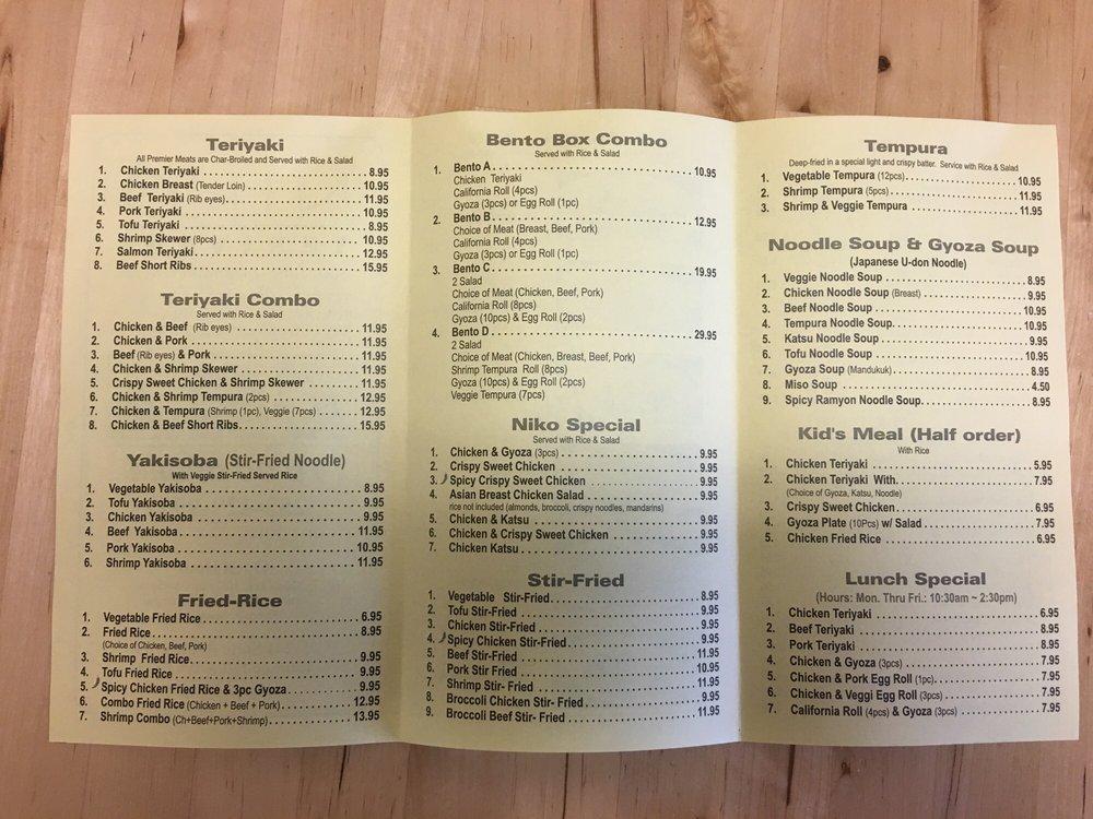 Menu at niko teriyaki restaurant, Bonney Lake, WA-410 e