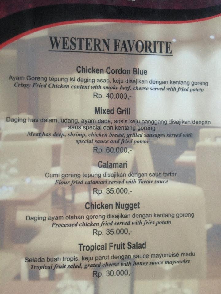 Menu at Restoran Kemuning restaurant, Tanjung Pandan