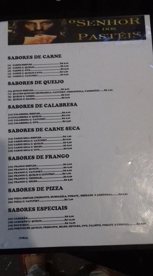 Menu em Senhor Dos Pastéis restaurante, Bauru, Rua Luiz Marcílio Bernardo