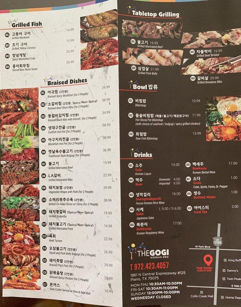 Menu at The Gogi BBQ, Plano