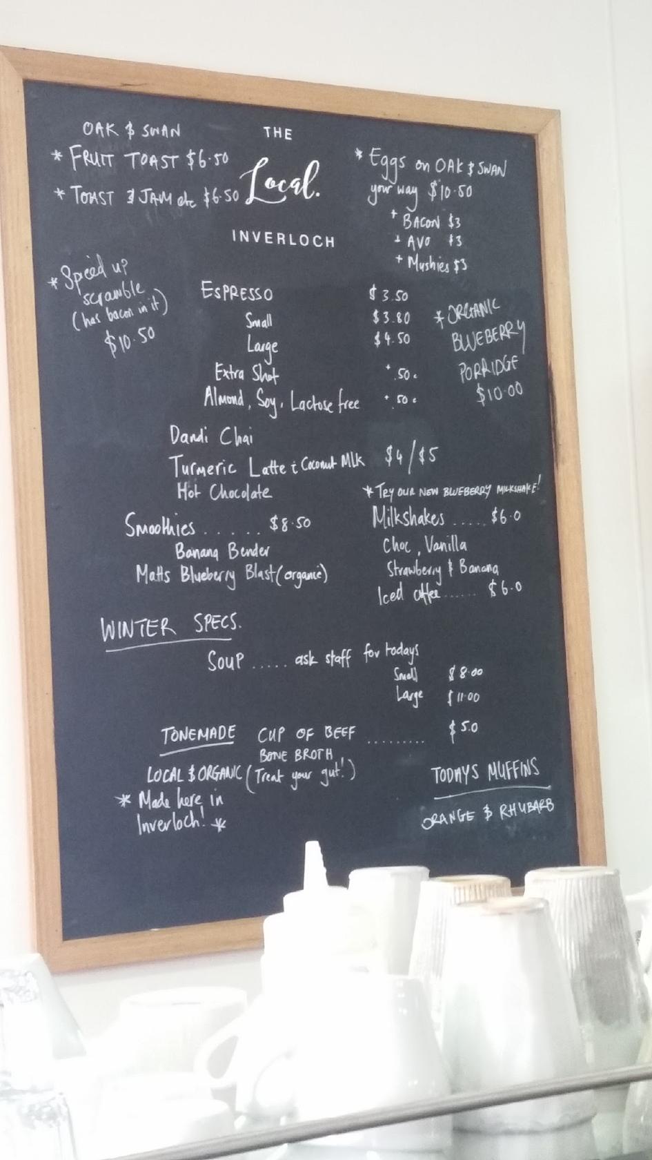 Menu at The Local Inverloch cafe, Inverloch