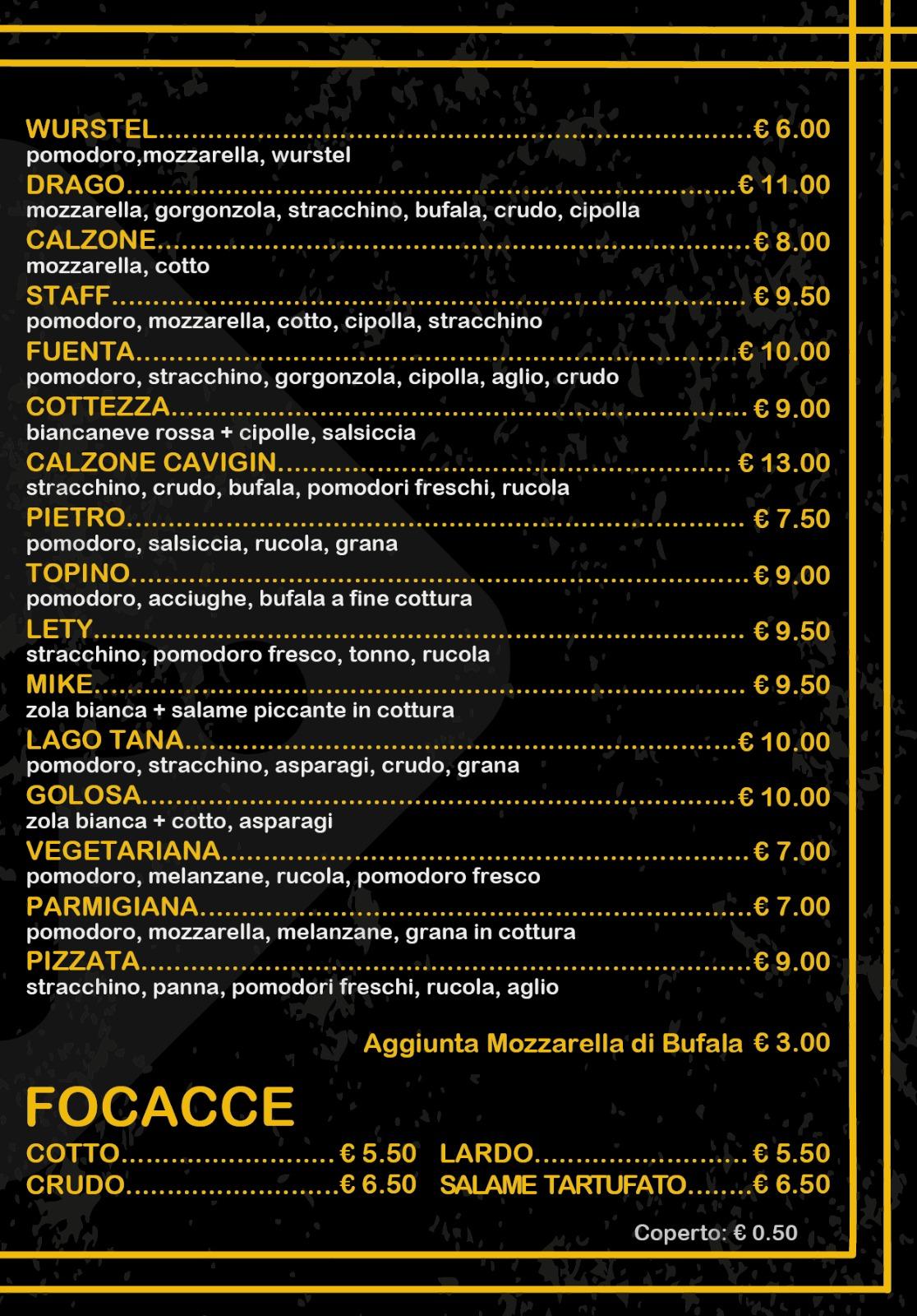 Menu da Bar Lago Tana, Arenzano