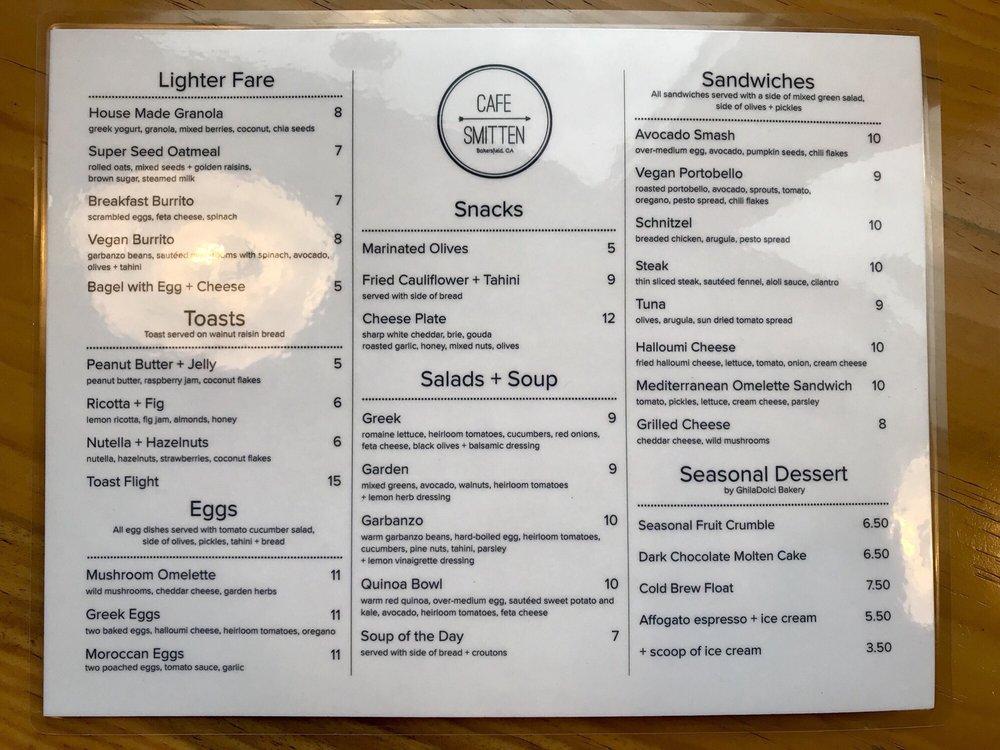 Menu at Cafe Smitten, Bakersfield