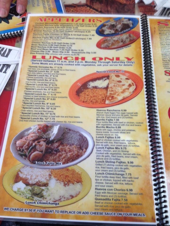 Menu at Dos Primos restaurant, Potosi
