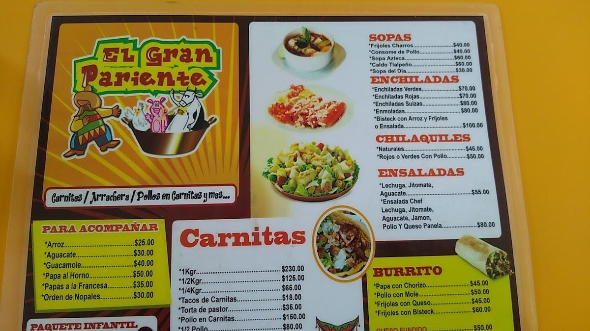 Menu at El Gran Pariente restaurant, Buenavista
