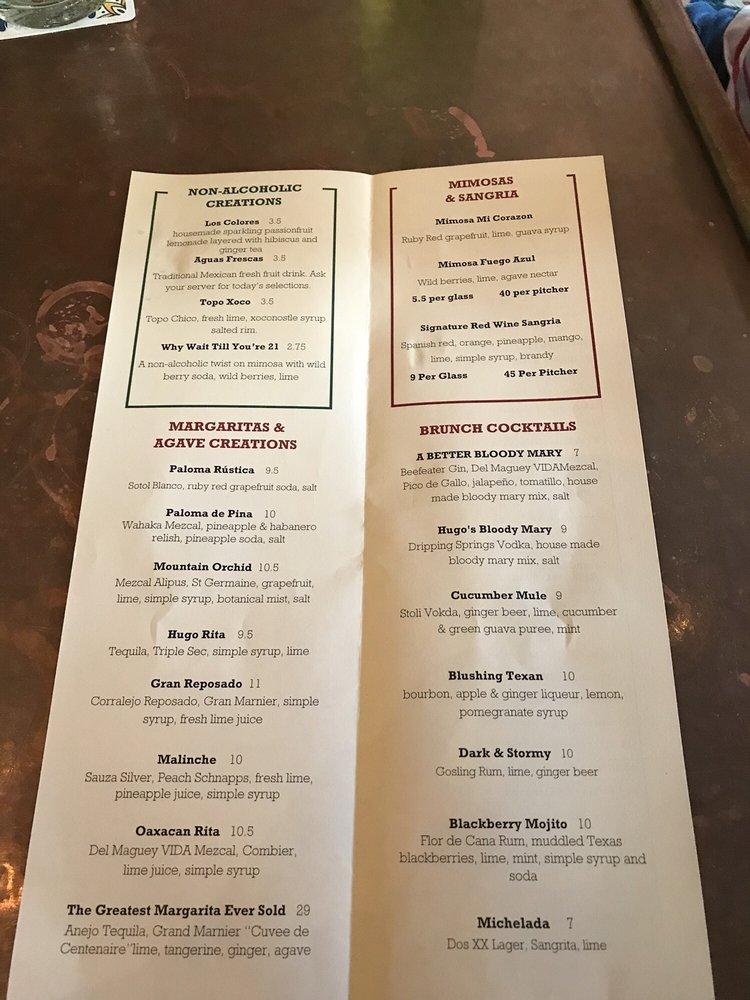 Menu at Hugo's restaurant, Houston, Westheimer Rd