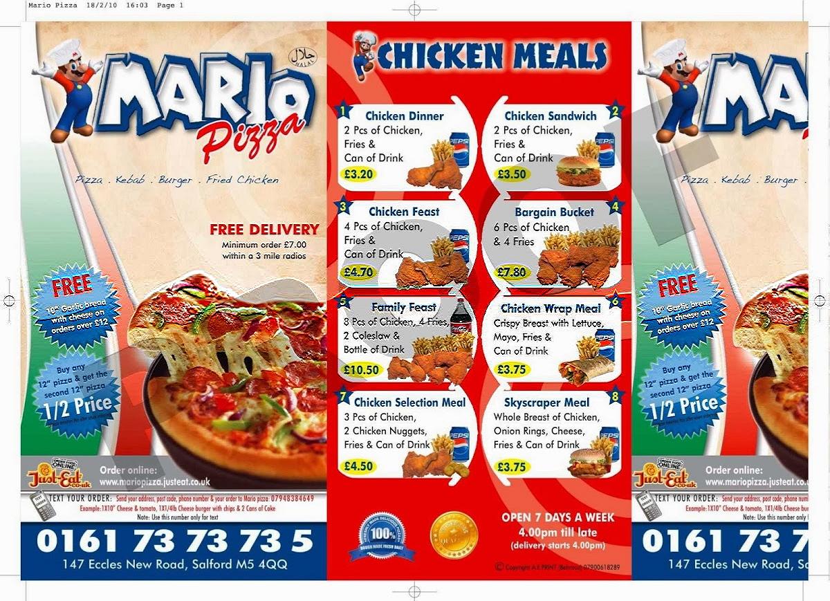 Menu at Mario Pizza pizzeria, Salford