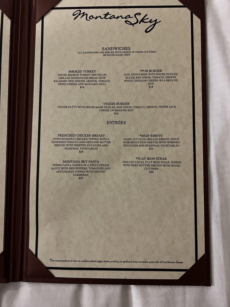Menu at Montana Sky Restaurant, Billings, 27 N 27th St 23rd floor