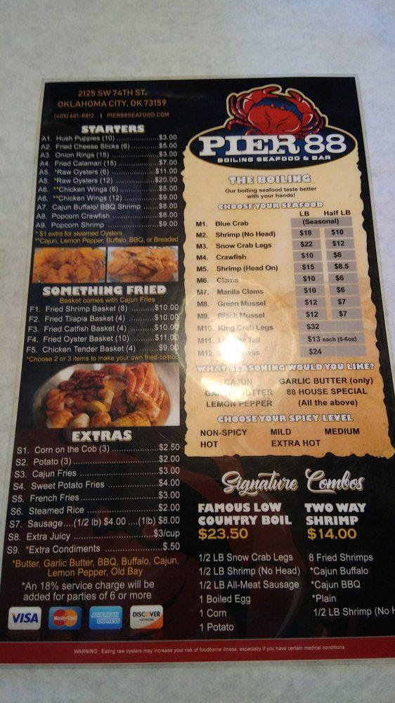 Menu at Pier 88 Boiling Seafood & Bar OKC, Oklahoma City