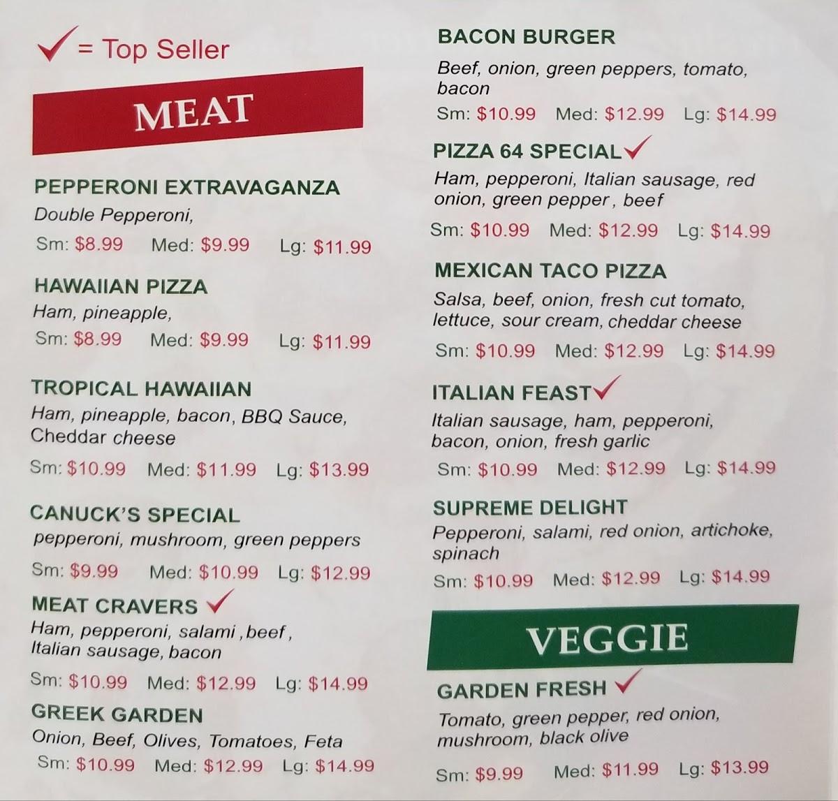 Menu at Pizza 64 pizzeria, Mission