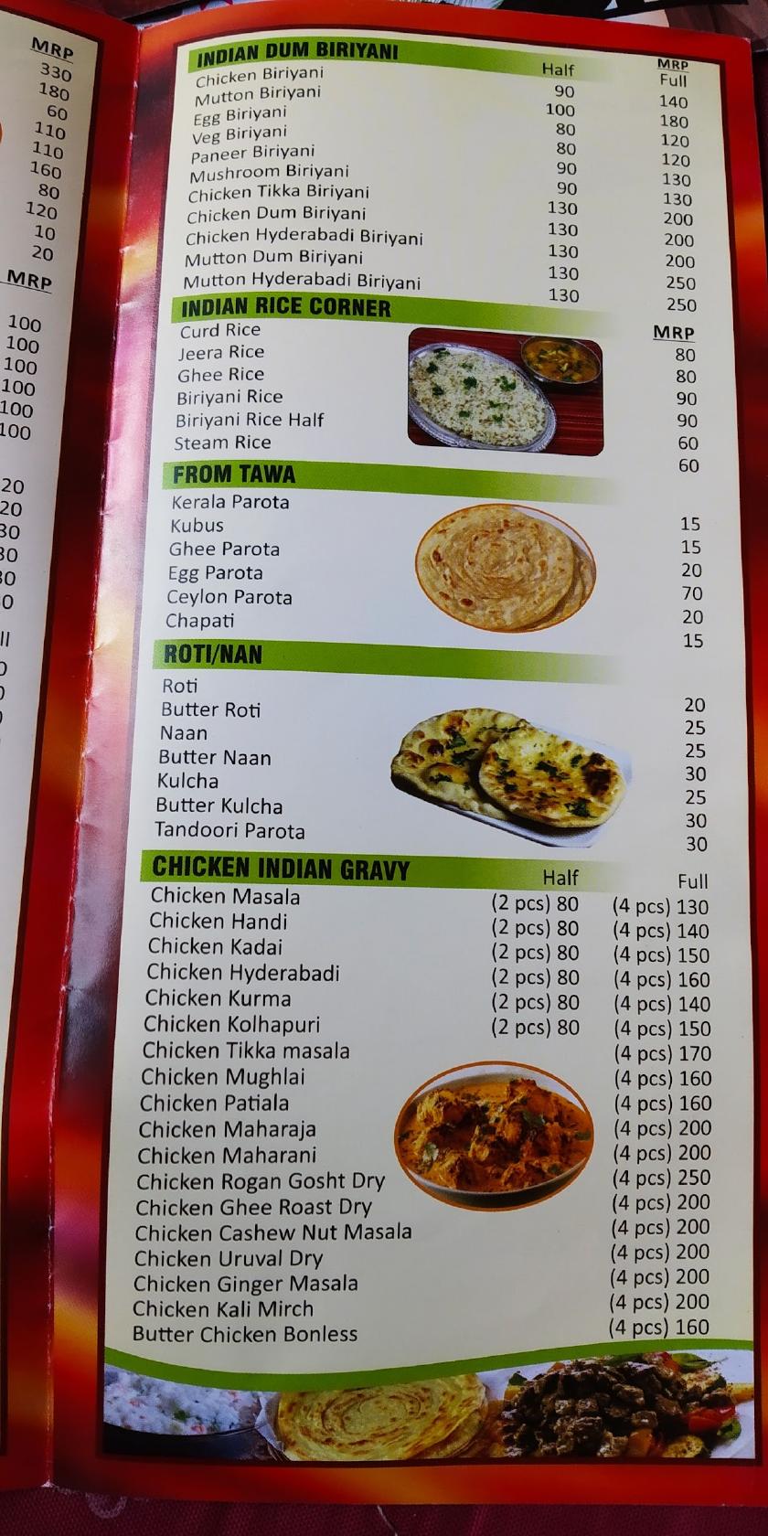 Menu at Red Chilli hut Hotel, Mangaluru