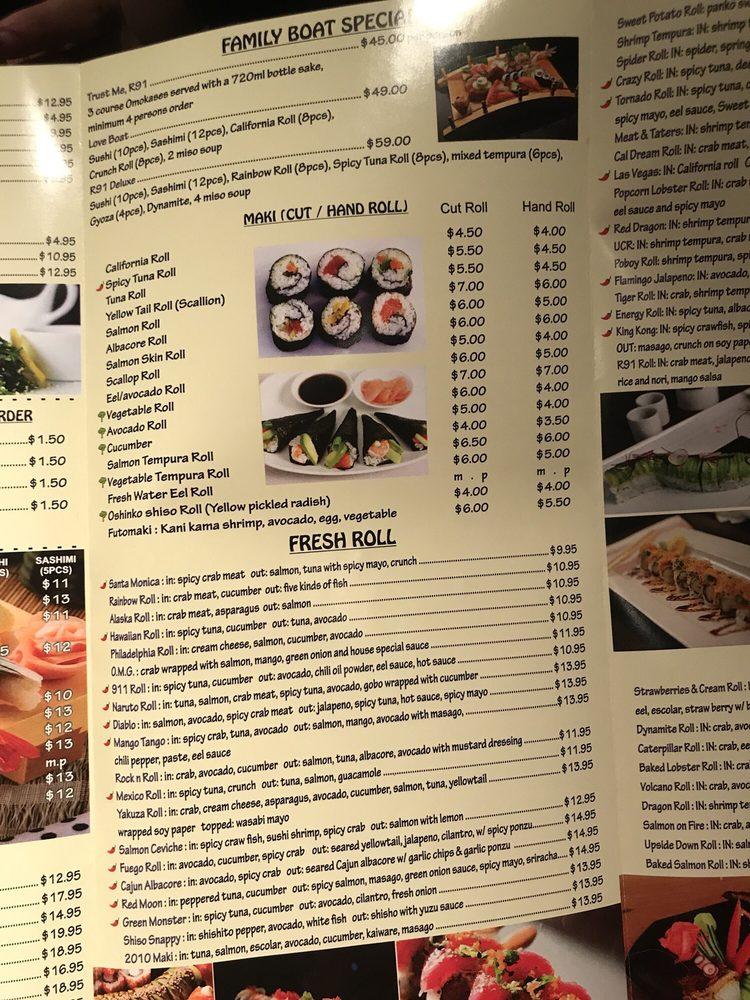 Menu at Sushi R91 restaurant, Riverside