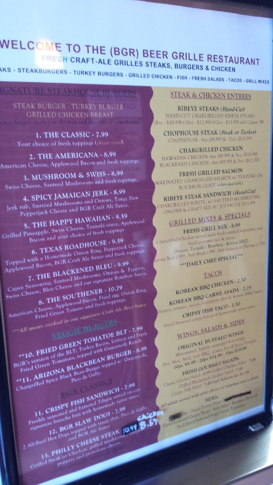 Menu at BGR Grille restaurant, East Point