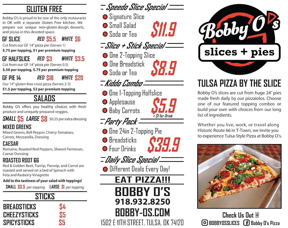 Menu at Bobby O's pizzeria, Tulsa