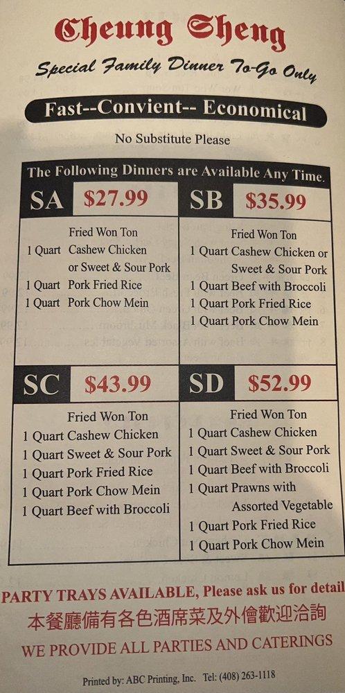 Menu at Cheung Sheng Chinese Restaurant, Hollister
